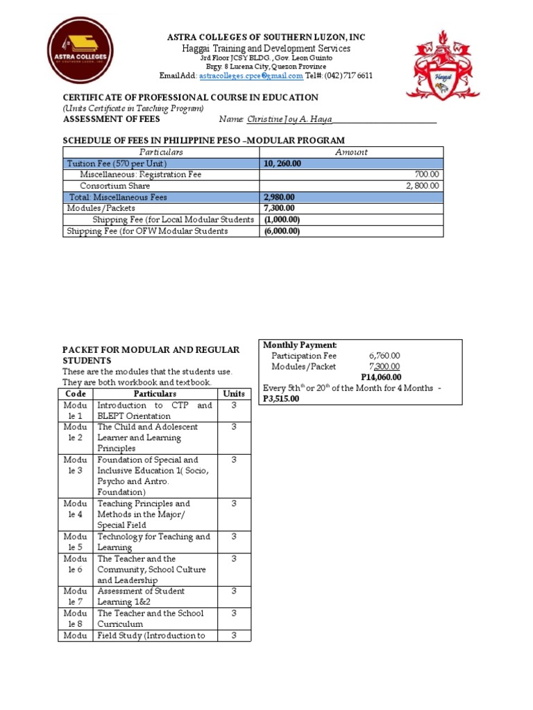Assessment Form Fees | PDF