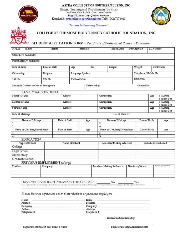 CMHTCF Student Application Form | PDF