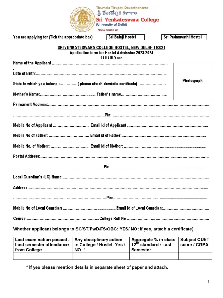 Hostel Admission Form 2023-2024 | PDF | Law
