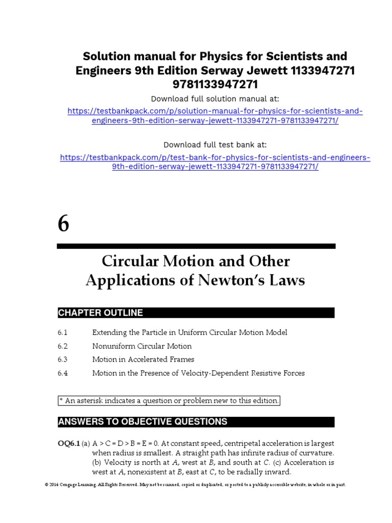 Physics For Scientists and Engineers 9th Edition by Serway and Jewett Solution Manual Download | PDF