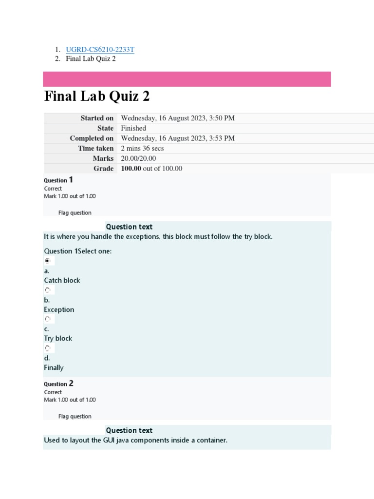 UGRD-CS6210-2233T OOP Final Lab Quiz 2 | PDF