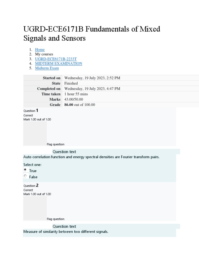 Fundamentals of Mixed Signals and Sensors Midterm Exam | PDF
