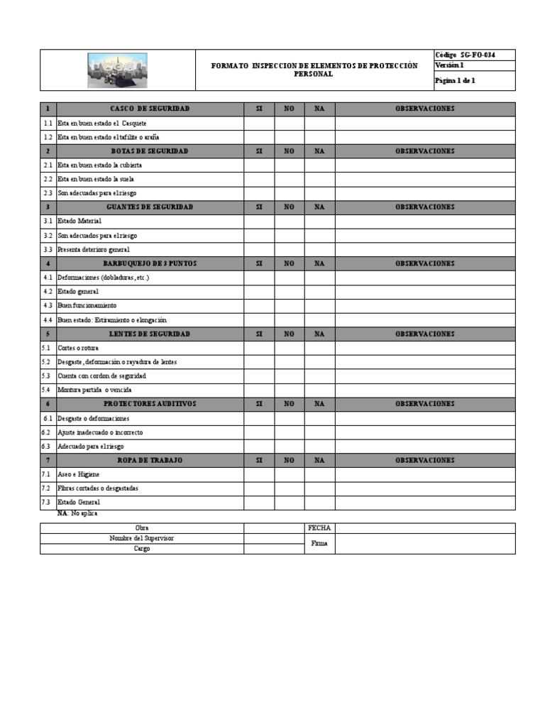 Sg-Fo-034 Formato Inspeccion de Epp | PDF