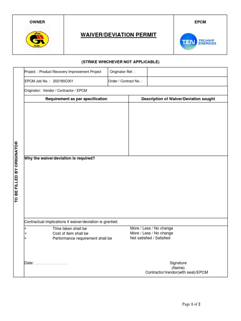 Waiver Deviation Permit | PDF