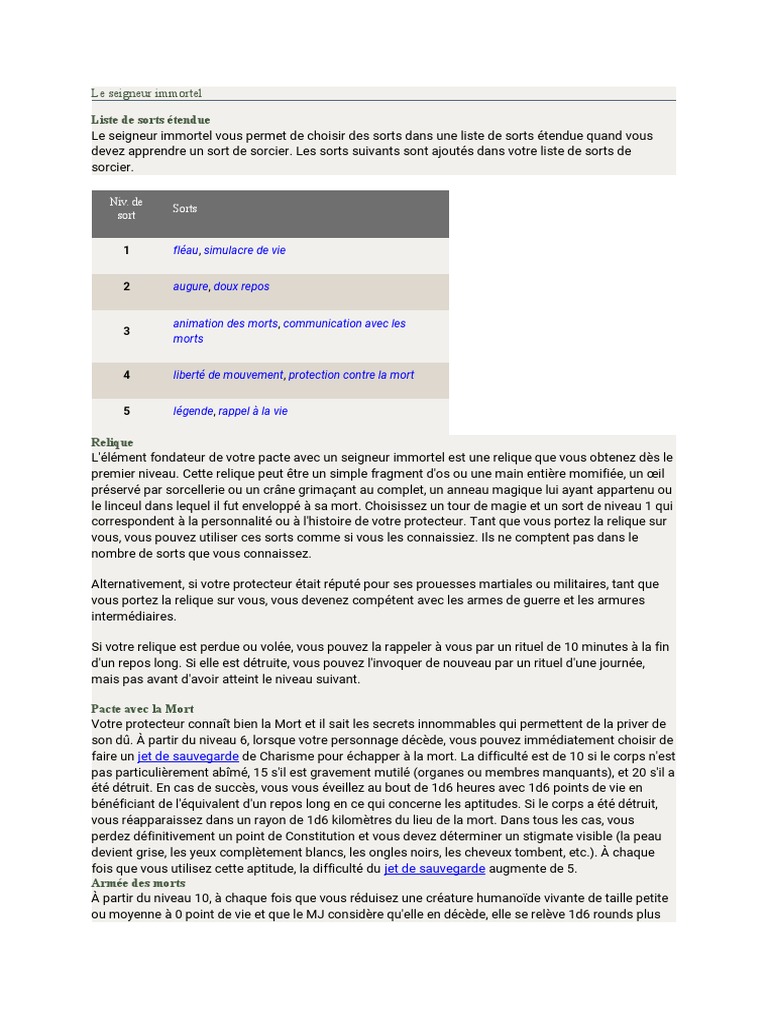 Sorts et Pouvoirs du Seigneur Immortel | PDF | Droit