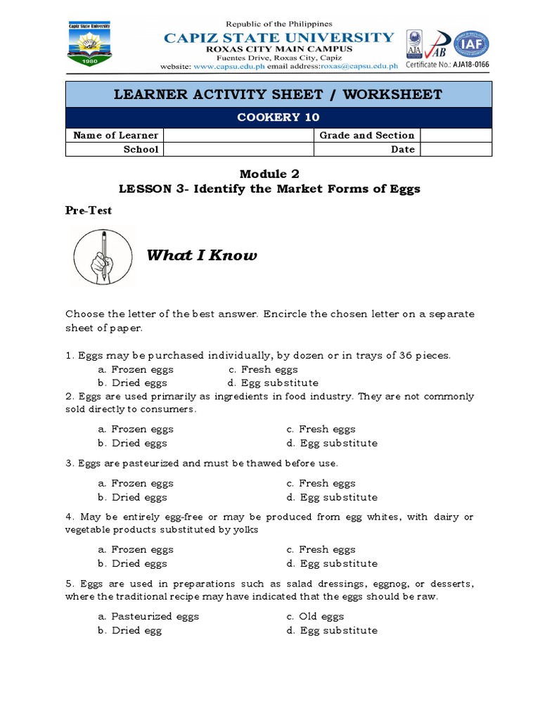 Worksheet Lesson 3 | PDF | Cooking, Food & Wine