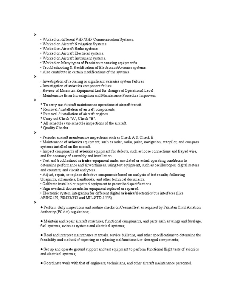 Task of Avionics Engineer | PDF