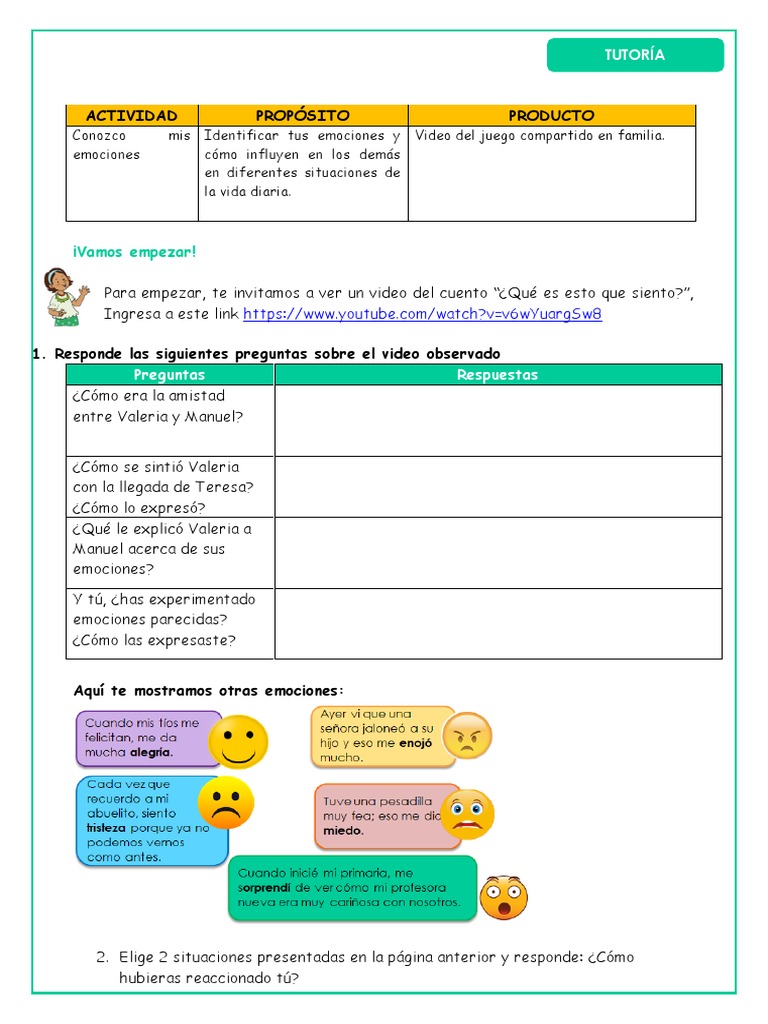 Conozco mis emociones TUTORÍA | PDF