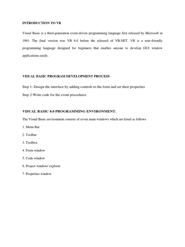 Visual Basic Programming | PDF | Computers