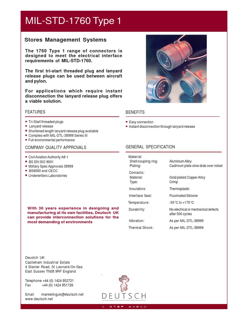 MILSTD 1760 Type 1 D38999 CONNECTOR | PDF