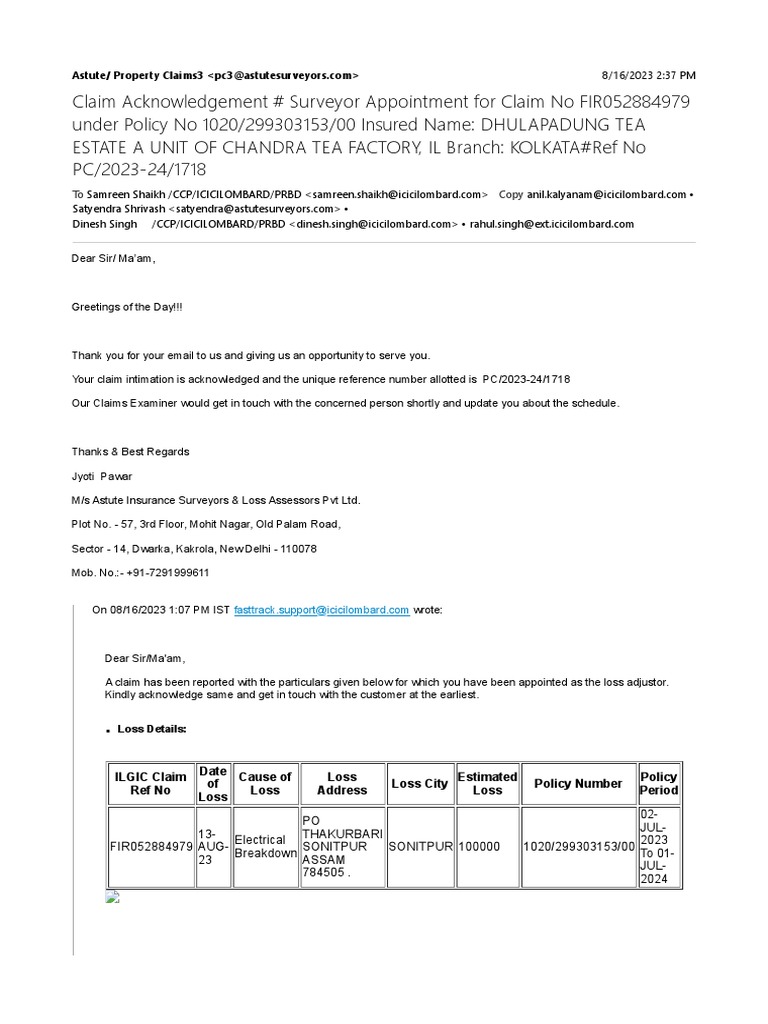 Claim Intimation 1718 | PDF