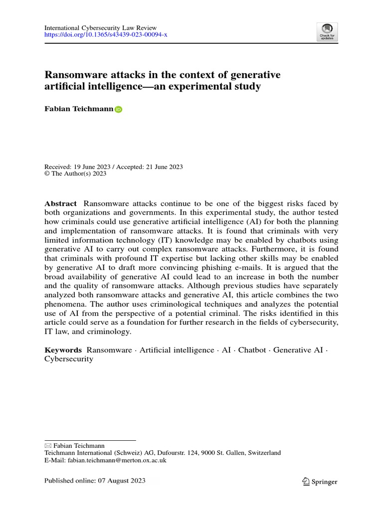 Ransomware Attacks in The Context of Generative AI | PDF