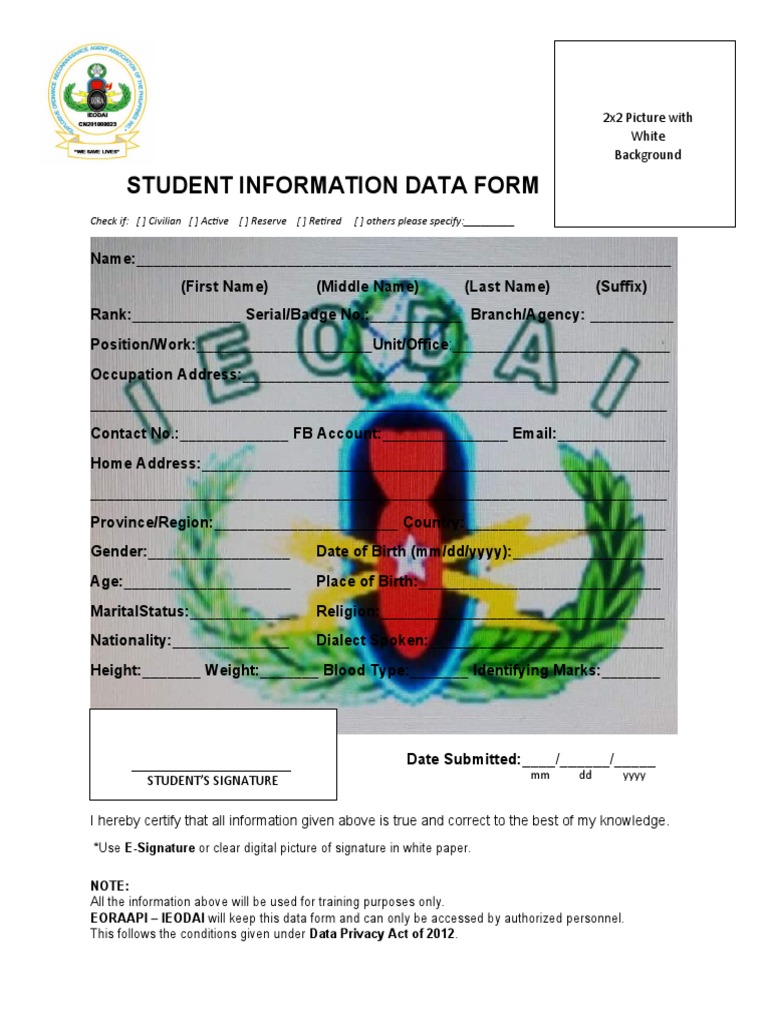 Student Information Data Form | PDF