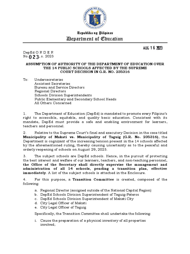 DepEd Memo On Taking EMBO Schools | PDF