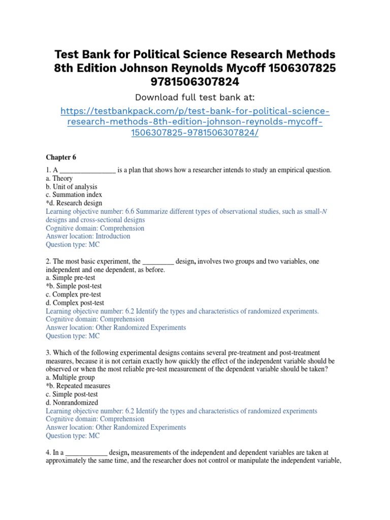 Political Science Research Methods 8th Edition Johnson Test Bank ...