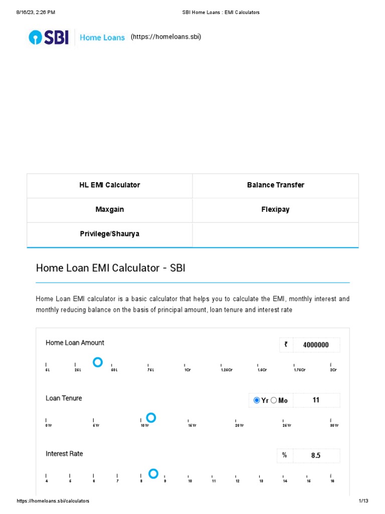 SBI Home Loans - EMI Calculators | PDF