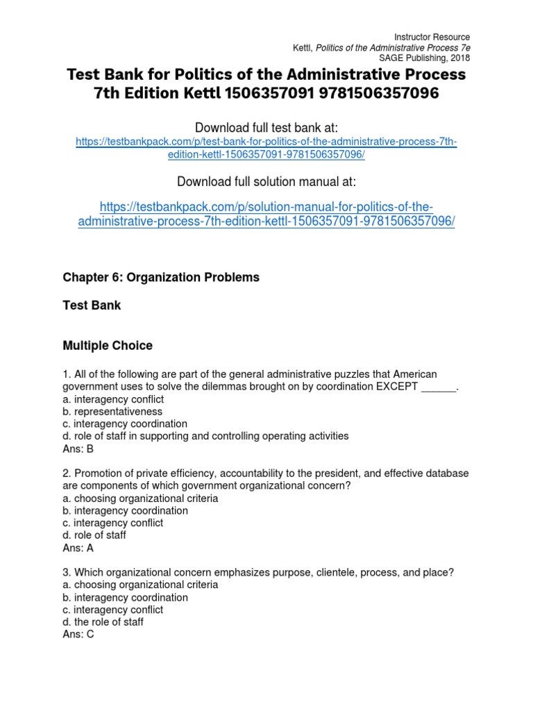 Politics of The Administrative Process 7th Edition Kettl Test Bank ...
