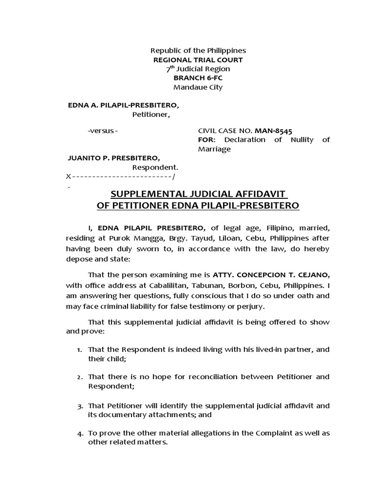 Supplemental Judicial Affidavit Sample | PDF