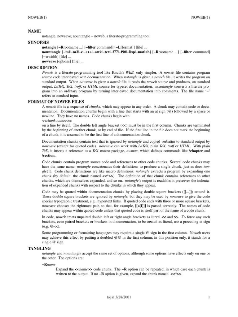 An Introduction to Noweb: A Literate Programming Tool | PDF | Te X ...