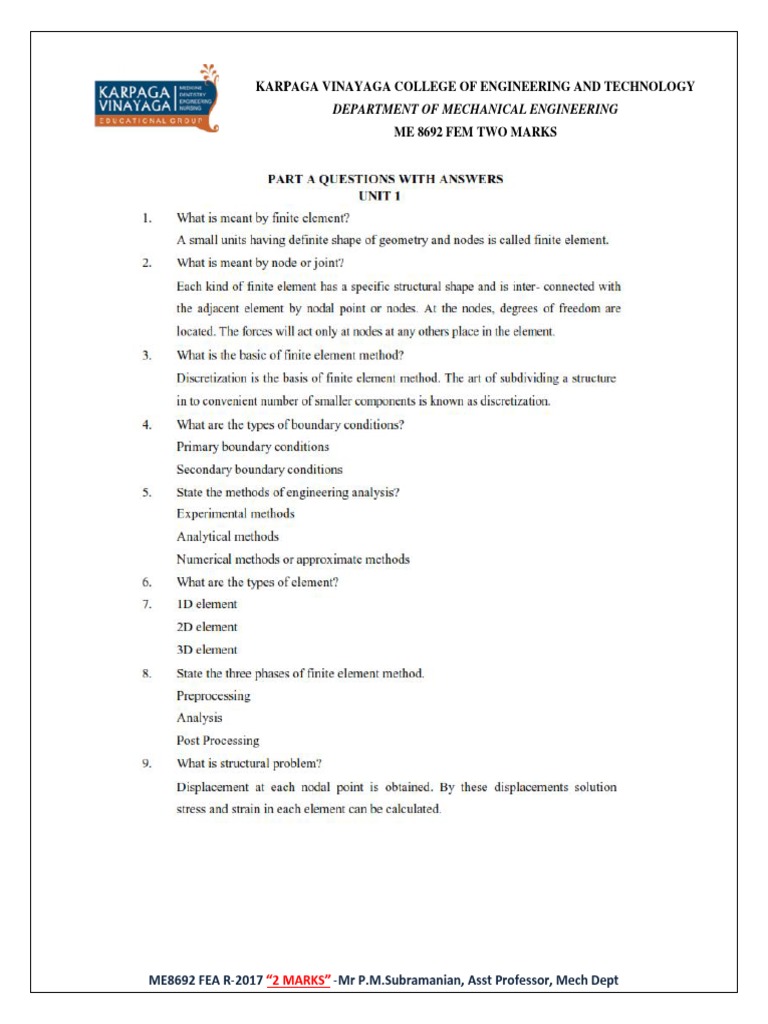 Me8692 Fem 2 Marks | PDF | Technology & Engineering