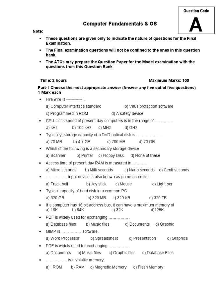 Computer Fundamentals Exam Questions | PDF | Computers
