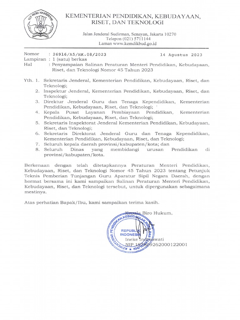 Salinan Permendikbudristek Nomor 45 Tahun 2023 CAP | PDF