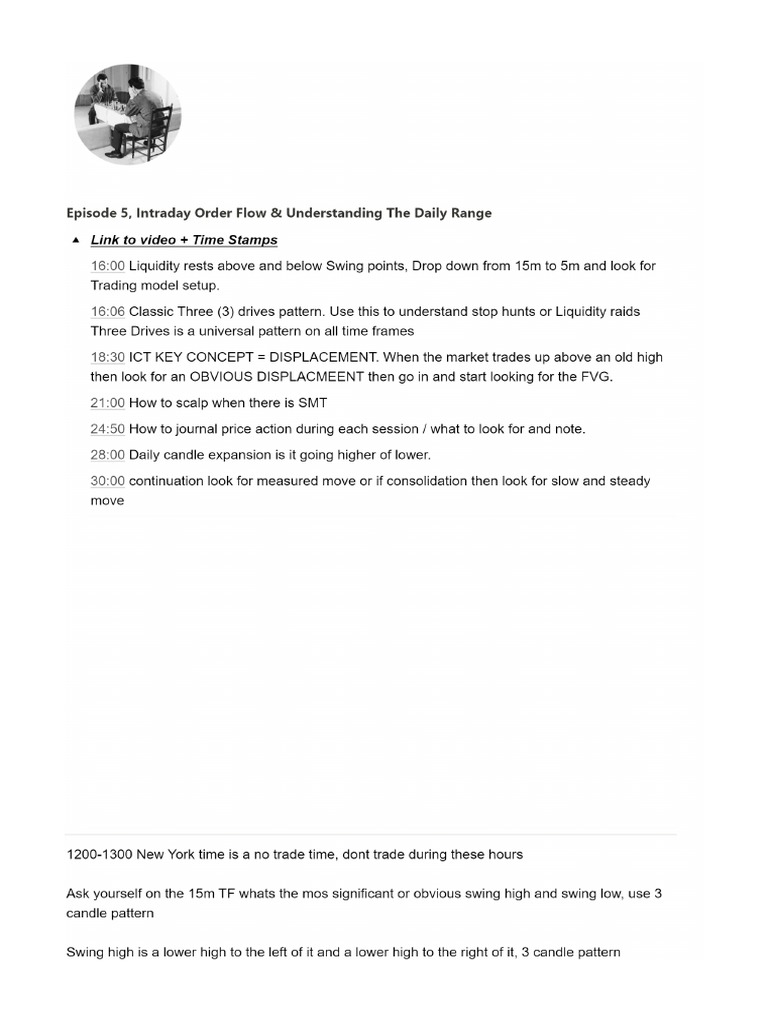 Episode 5, Intraday Order Flow - Understanding The Daily Range | PDF