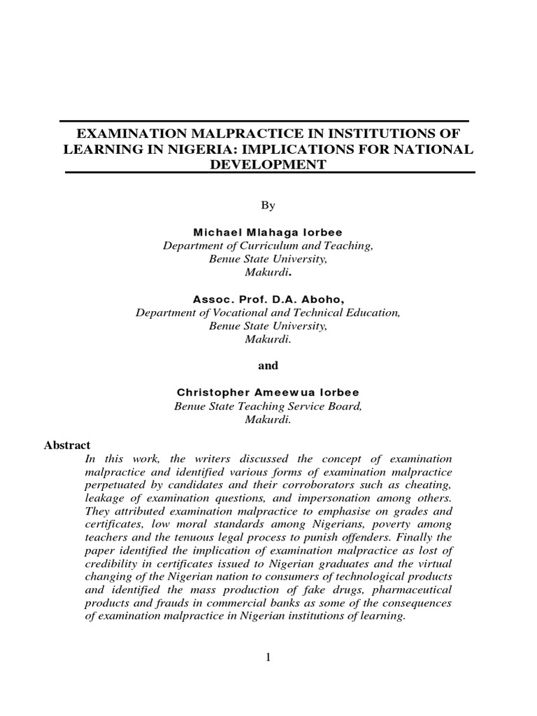 Examination Malpractice in Institutions | PDF | Social Science