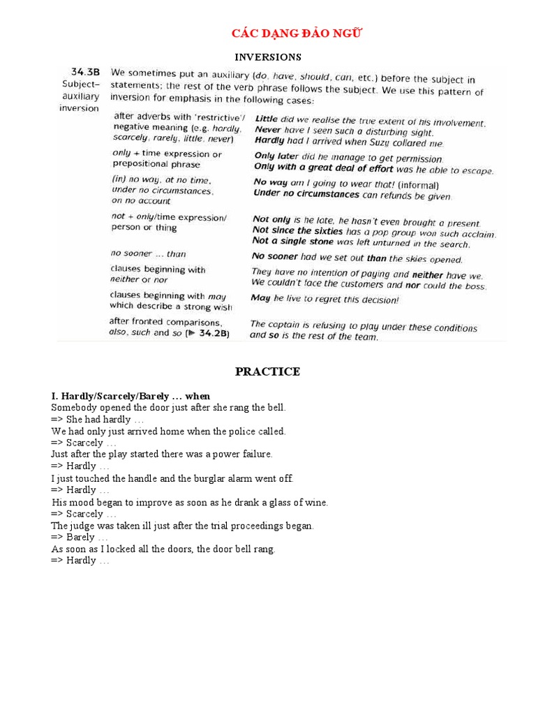 English Inversion Practice Guide | PDF