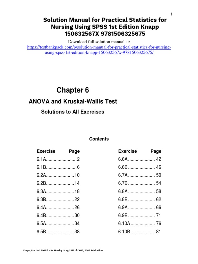 Practical Statistics For Nursing Using SPSS 1st Edition Knapp Solutions ...
