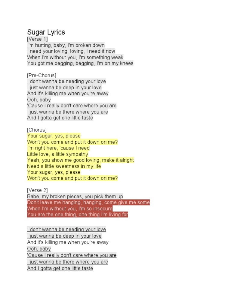 Sugar Lyrics | PDF