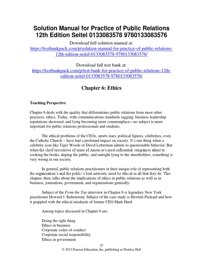 Practice of Public Relations 12th Edition Seitel Solutions Manual ...