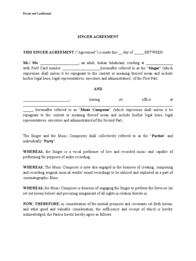 Singer Agreement-Template | PDF