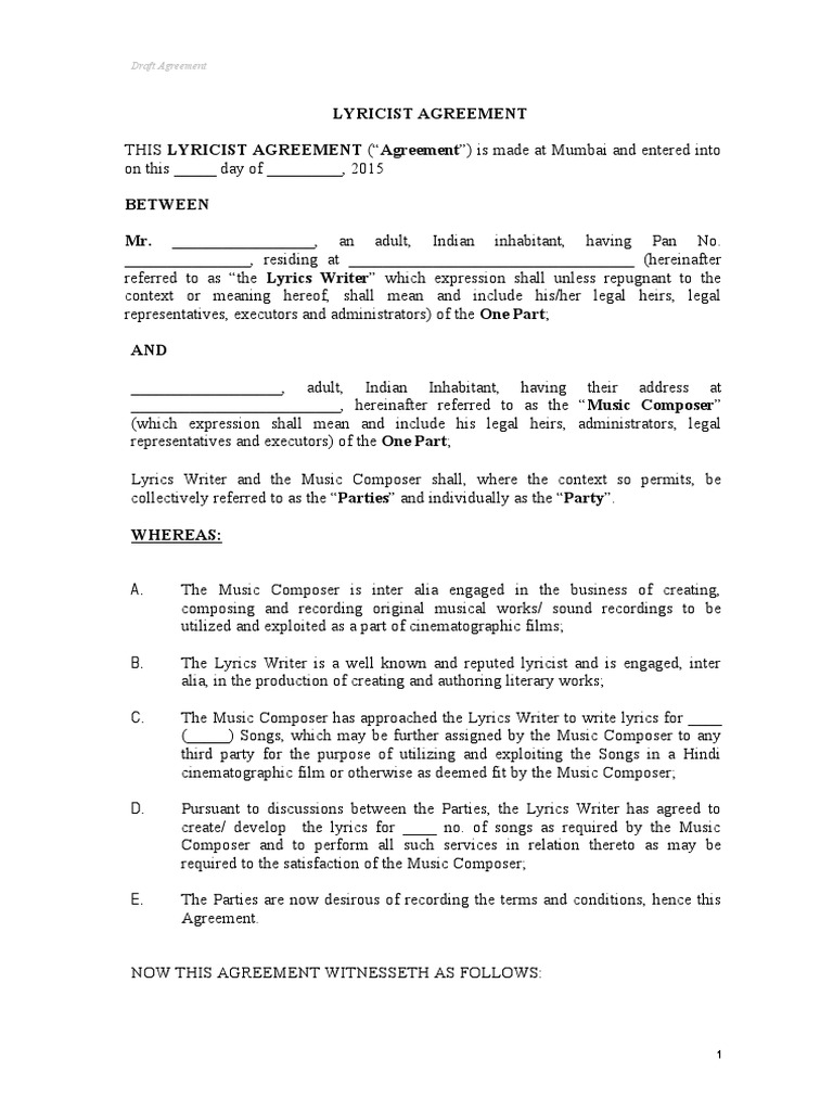 Lyricist Agreement-Template | PDF
