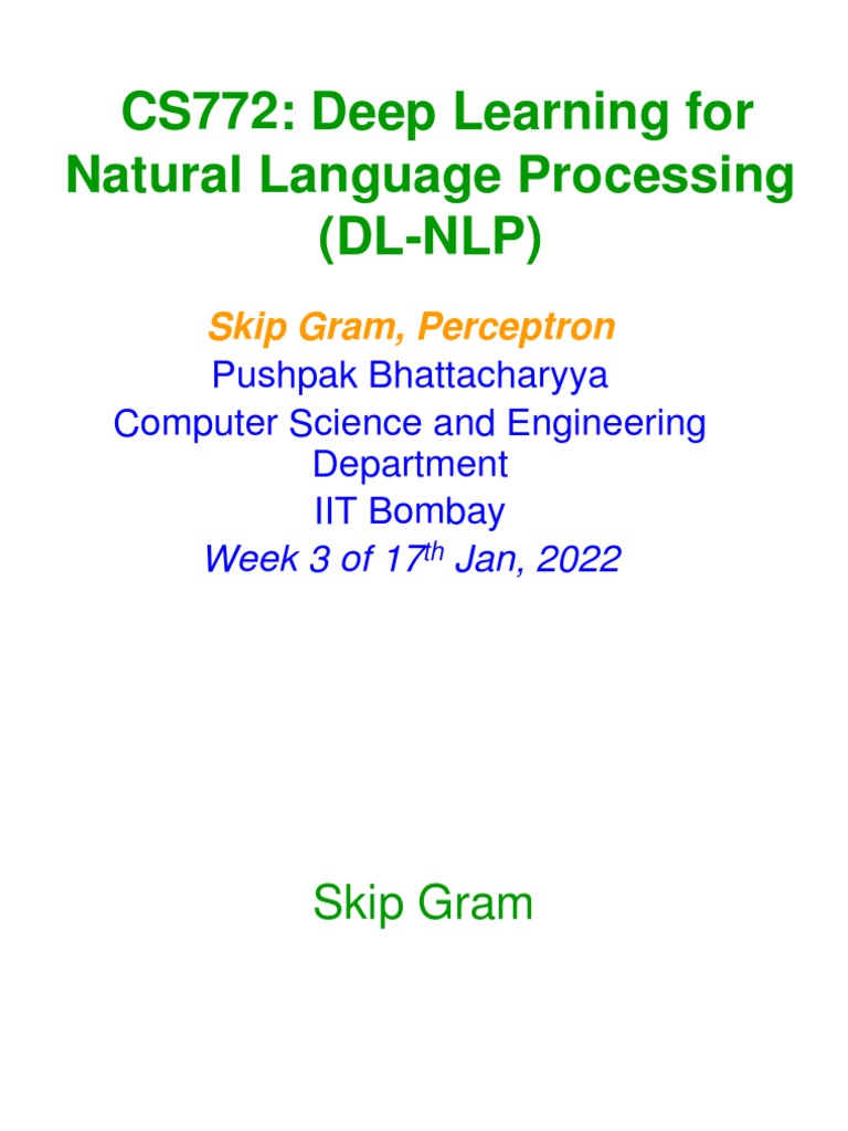 3 cs772 Skip Gram Perceptron Week of 17jan22 | PDF