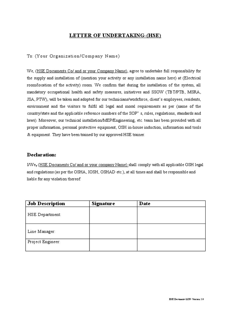 Letter of Undertaking | PDF