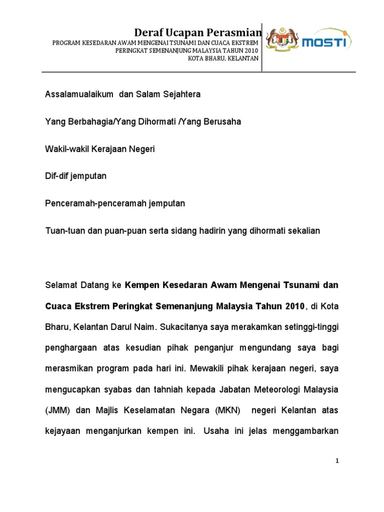 Ucapan Perasmian Program Kesedaran Awam | PDF