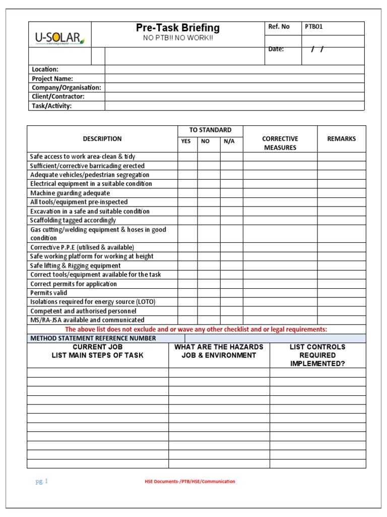 Pre-Task Briefing Report | PDF