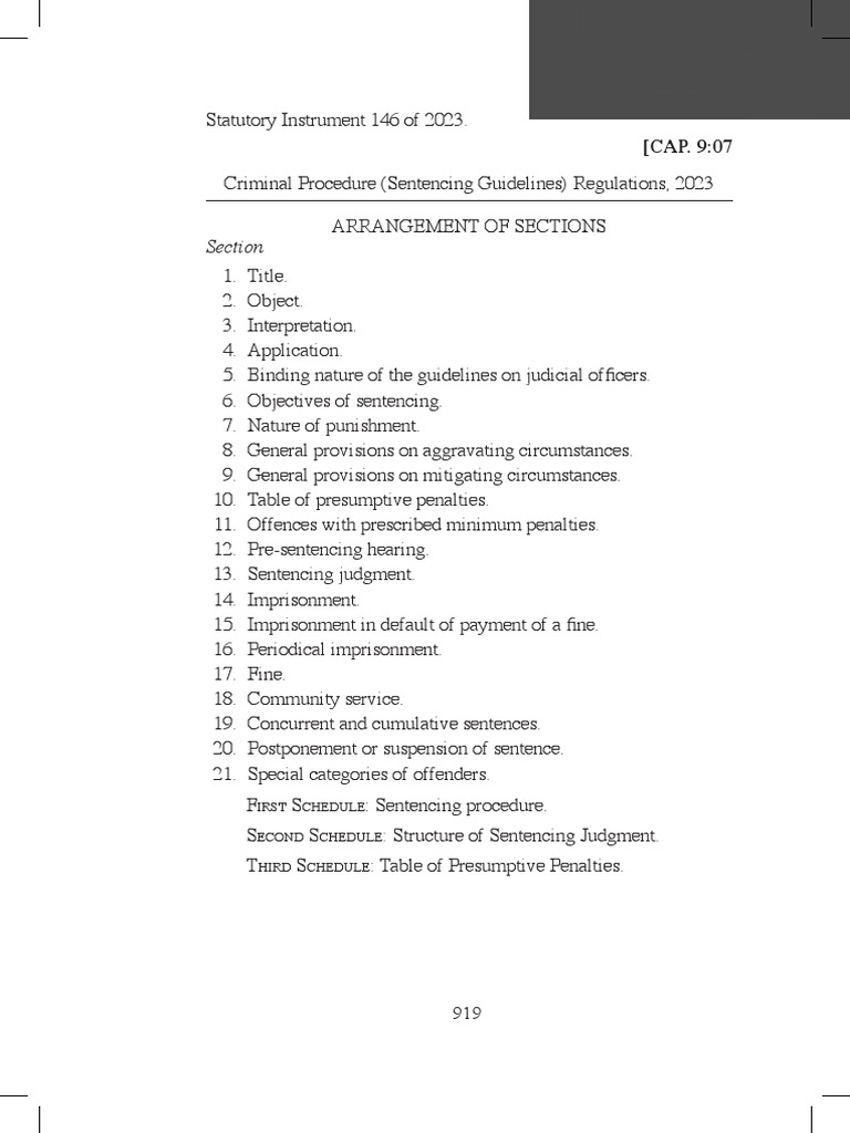 S.I. 146 of 2023 Criminal Procedure (Sentencing Guidelines) Regulations ...