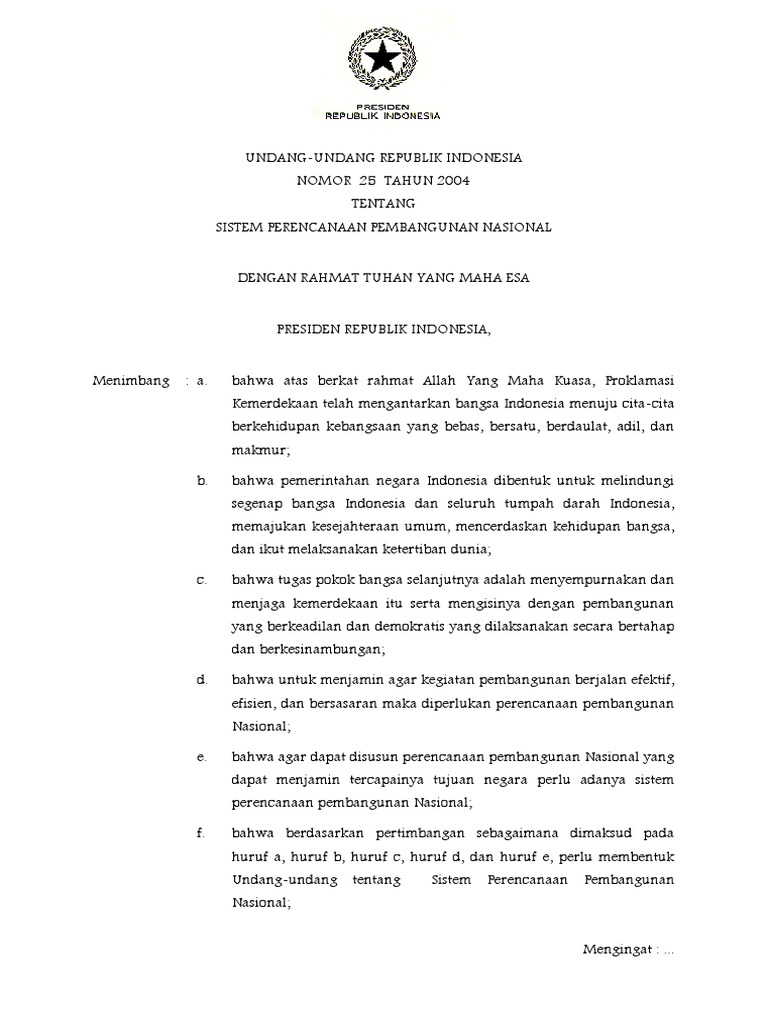 UU 25-2004 - Sistem Perencanaan Pembangunan Nasional | PDF