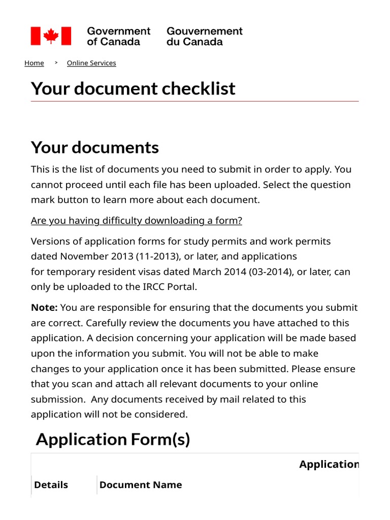 Your document checklist - Immigration, Refugees and Citizenship Canada ...