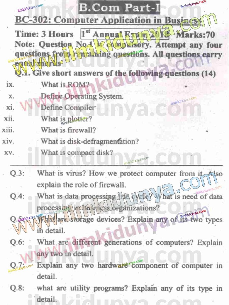 Past Papers Sargodha University 2018 BCom Part 1 Computer Application in Business | PDF