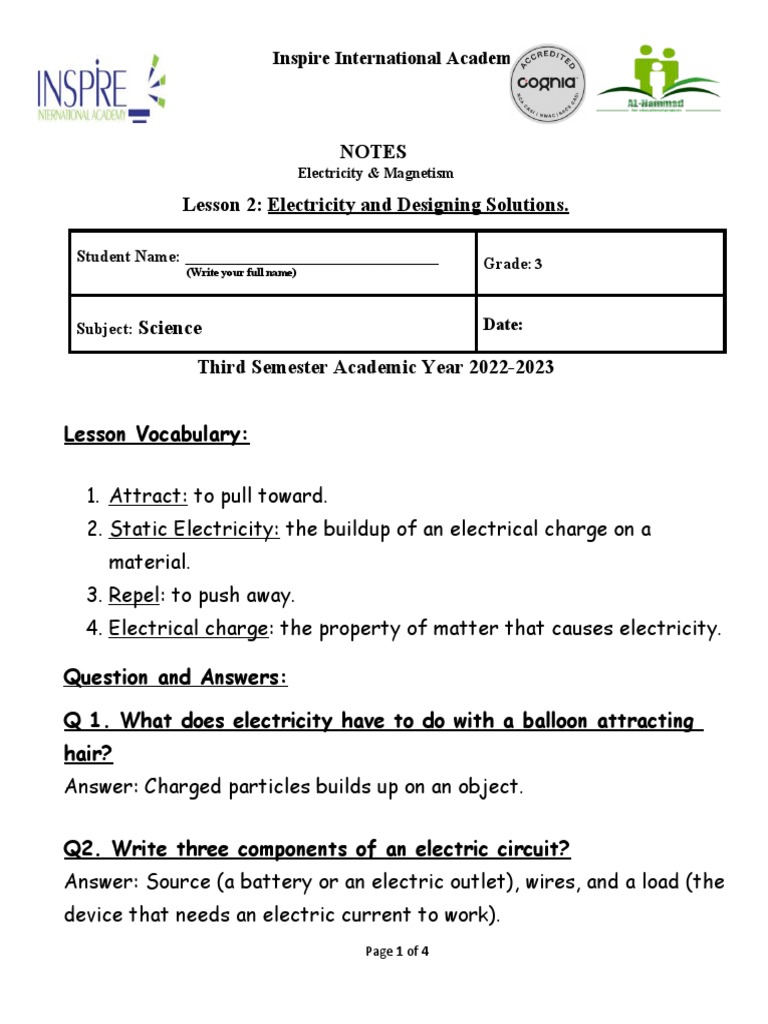 T3 Week7 Science Lesson1 Notes&WS | PDF