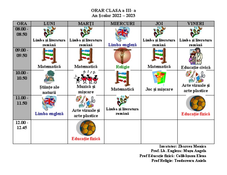 Orar Clasa A 3 A Monica 2022 2023 | PDF