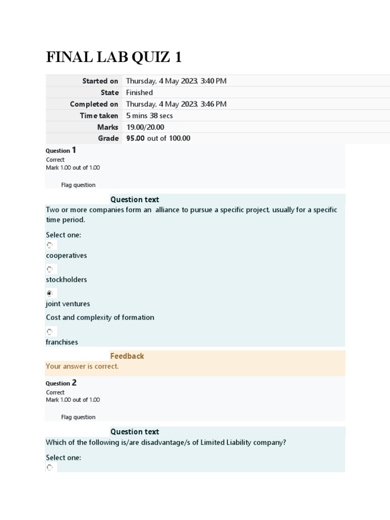 Technopreneurship FINAL LAB QUIZ 1 | PDF