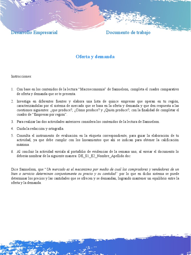 Documento de Trabajo Oferta y Demanda | PDF