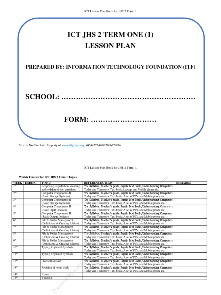 JHS 2 ICT Lesson Plan Term 1 | PDF