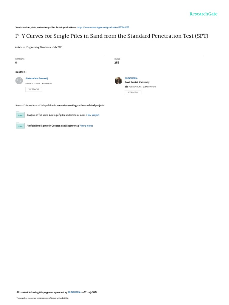 P-Y Curves For Single Piles in Sand From The Standard Penetration Test ...