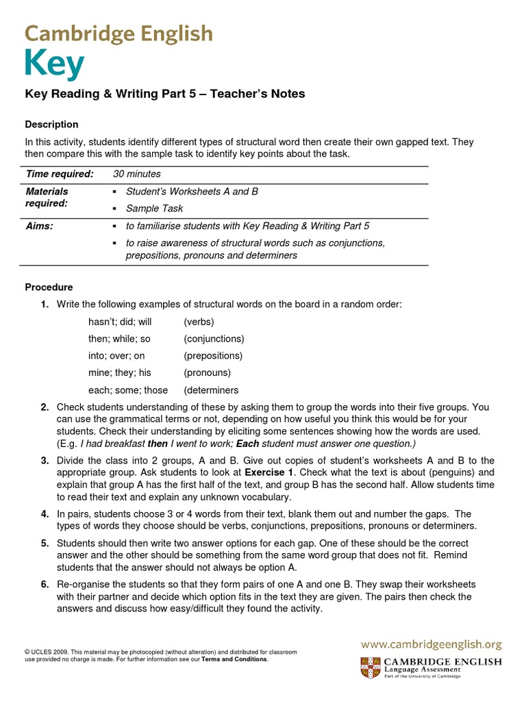 cambridge-english-key-ket-reading-and-writing-part-5 | PDF
