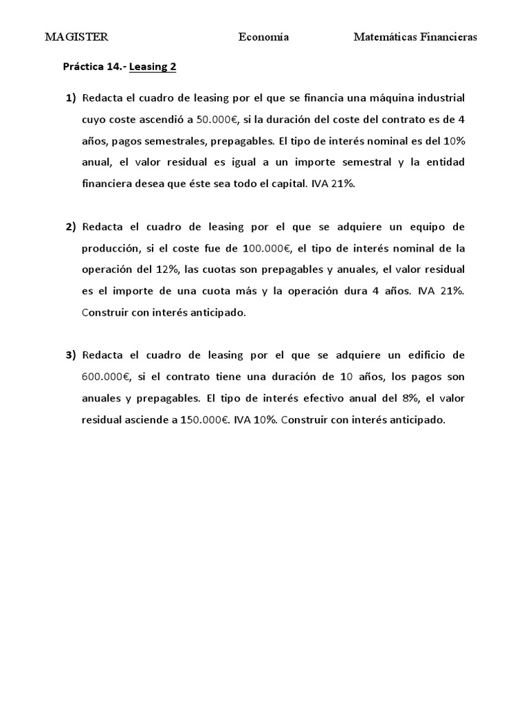 Practica 14. - Leasing 2 | PDF